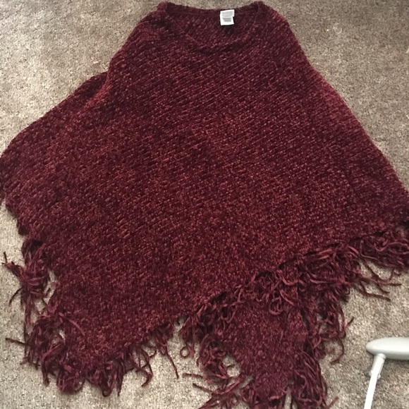 Sweaters | Maroon Chenille Poncho | Poshmark
